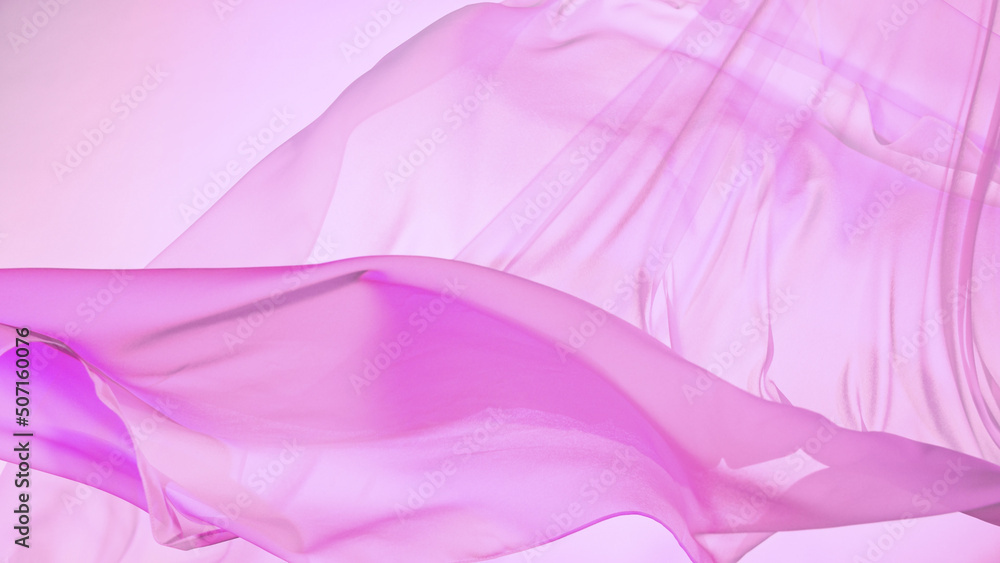 Pastel color transparent silk fabric flowing by wind, freeze motion ...