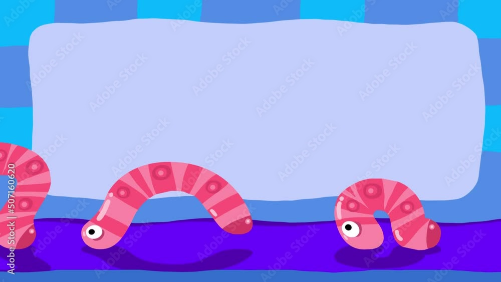 Cartoon character pink worm animals walking loop animation for titles ...
