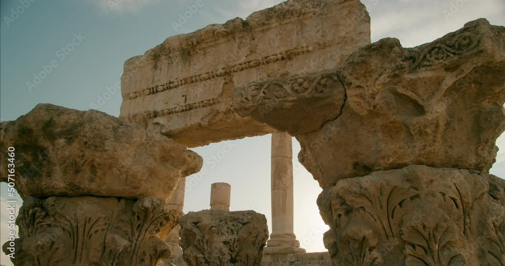 Establishing scenic shot of Amman Citadel - landmark archeological site ...