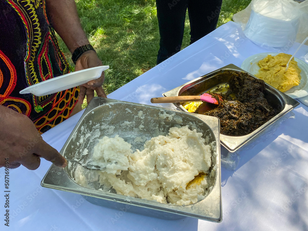 Cameroonian food Fufu, Eru and Garri Stock Photo | Adobe Stock