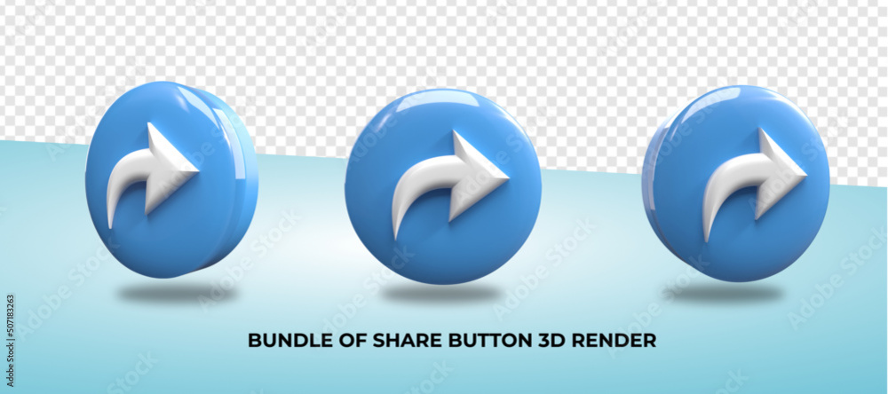 Bundle of 3D render share symbol model for social media, Blue color ...