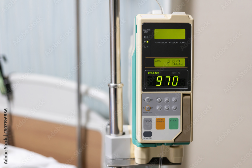 saline solution from an automated dispenser. medical equopment for ...