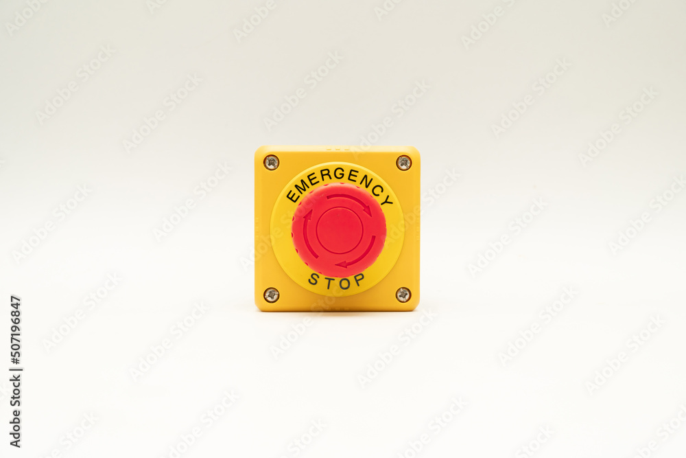 Stop Button and the Hand of Worker About to Press it. emergency stop ...