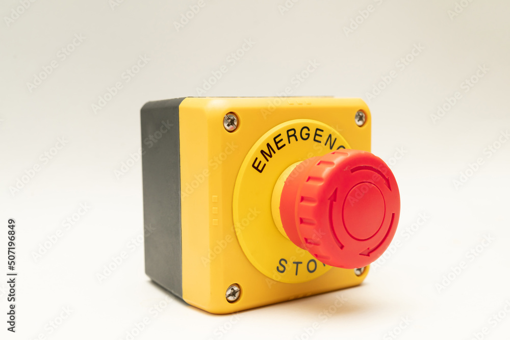 Stop Button and the Hand of Worker About to Press it. emergency stop ...