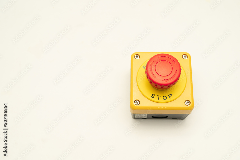 Foto de Stop Button and the Hand of Worker About to Press it. emergency ...