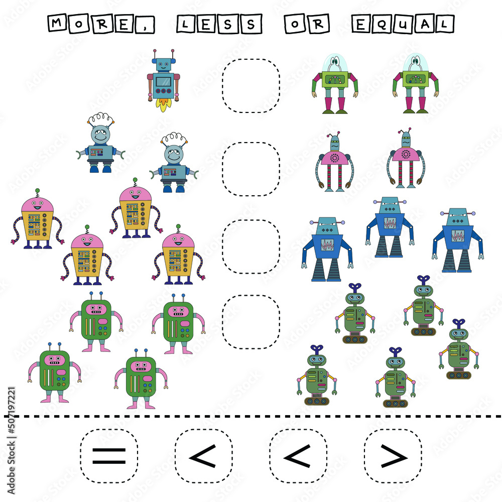 math problem: Greater, less, or equal. Count the number of cartoon ...