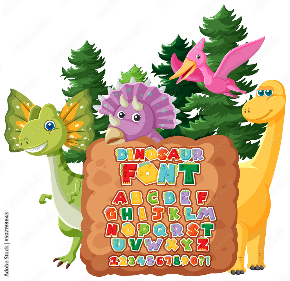 Dinosaur font a-z with cartoon character Stock Vector | Adobe Stock