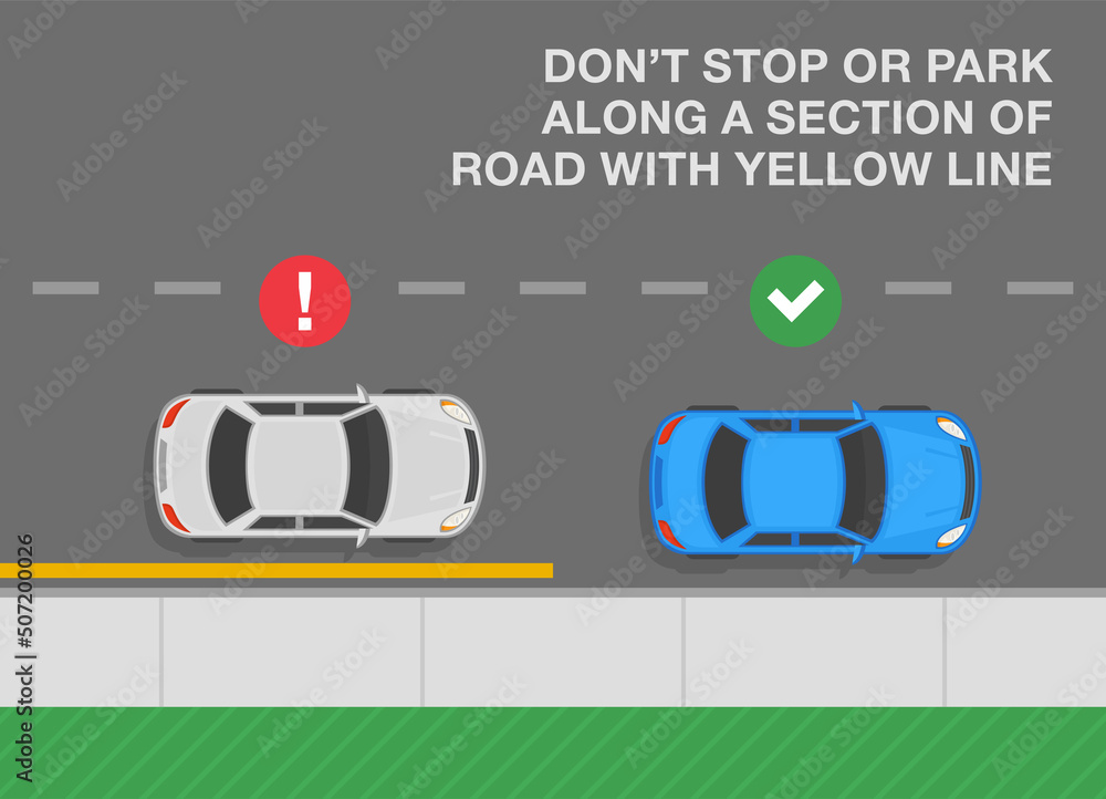 Driving a car. Outdoor parking rules and tips. Do not stop or park ...
