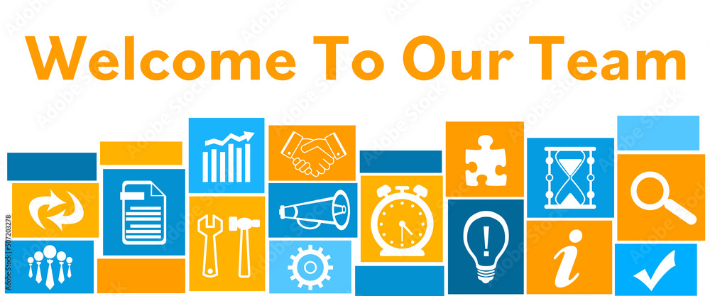 Welcome To Our Team Blue Orange Business Symbols Grid Top Text Stock ...