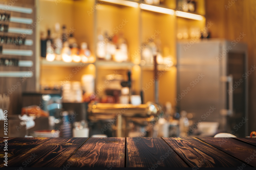 Coffee shop table background. Blurred interior cafe restaurant with ...