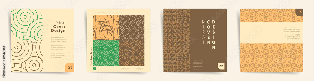 Geometric asian design template set. Japanese nature, wave oriental ...