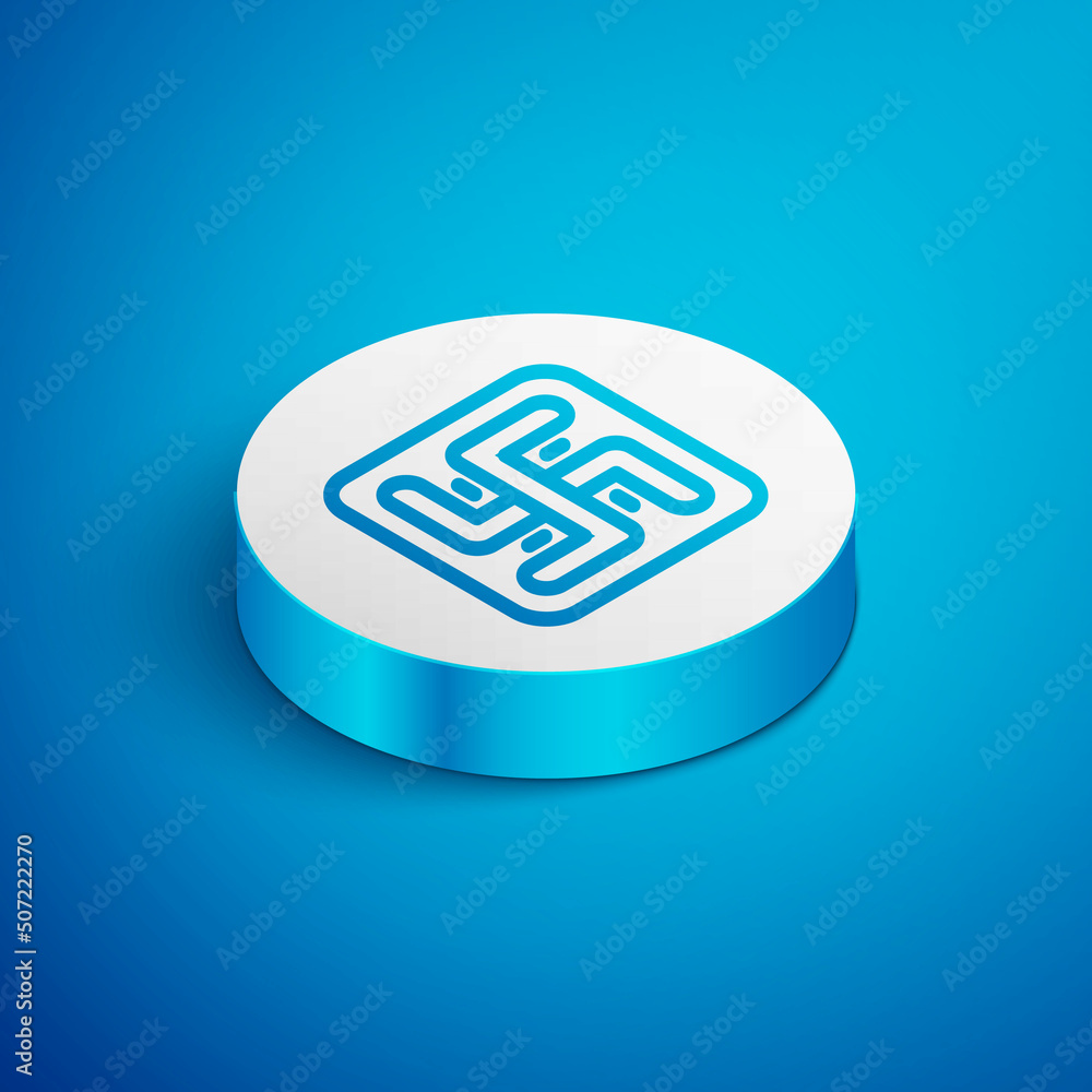 Isometric line Hindu swastika religious symbol icon isolated on blue ...