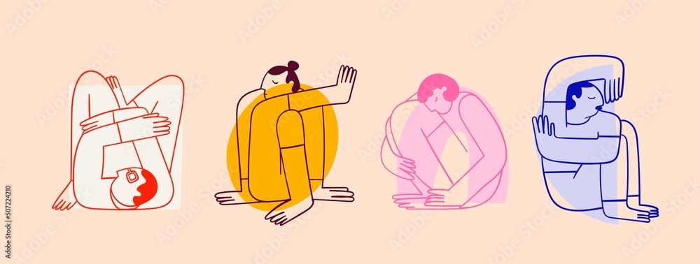People sitting or lying in different poses. Sleeping in uncomfortable ...