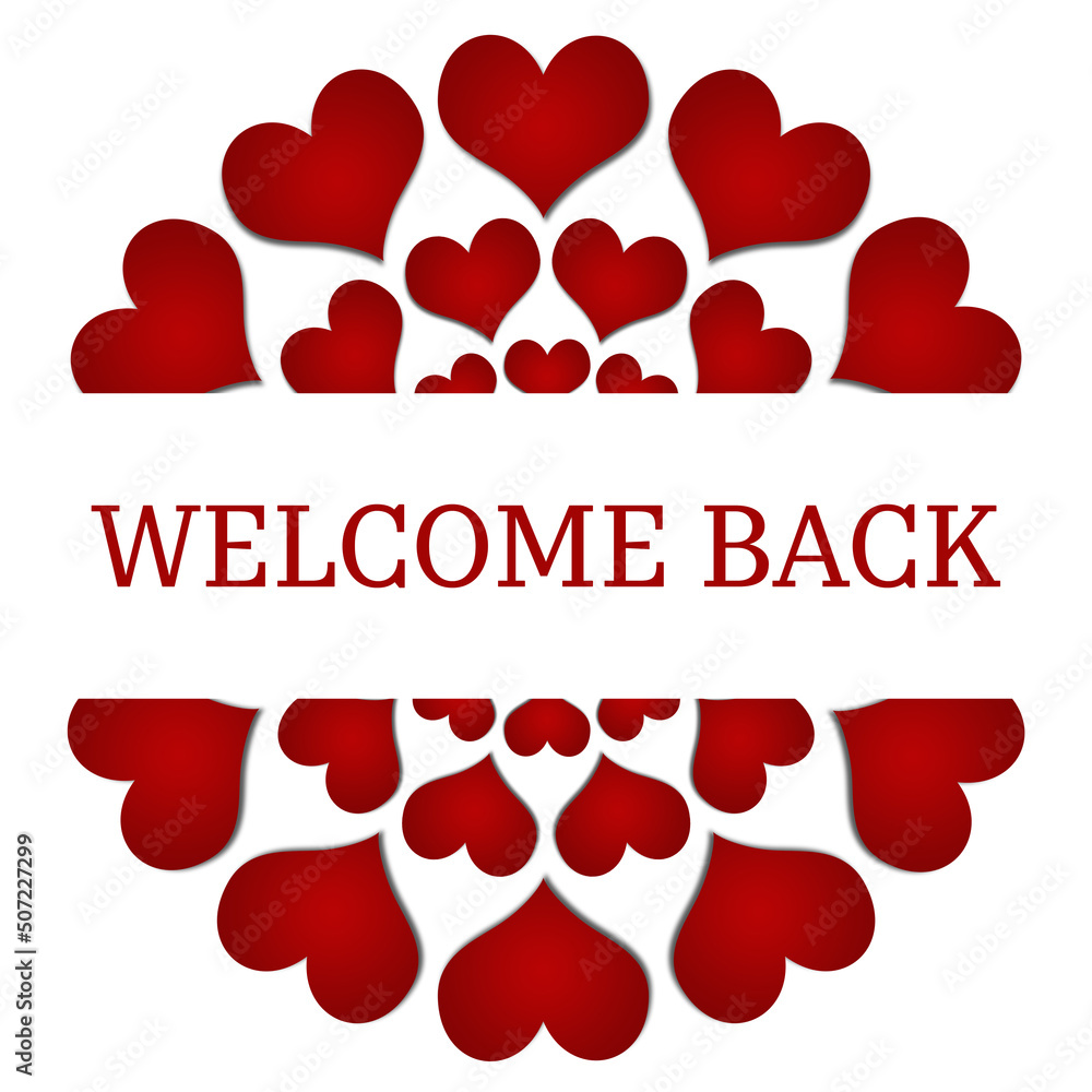 Welcome Back Red Hearts Circular Square Stock Illustration | Adobe Stock