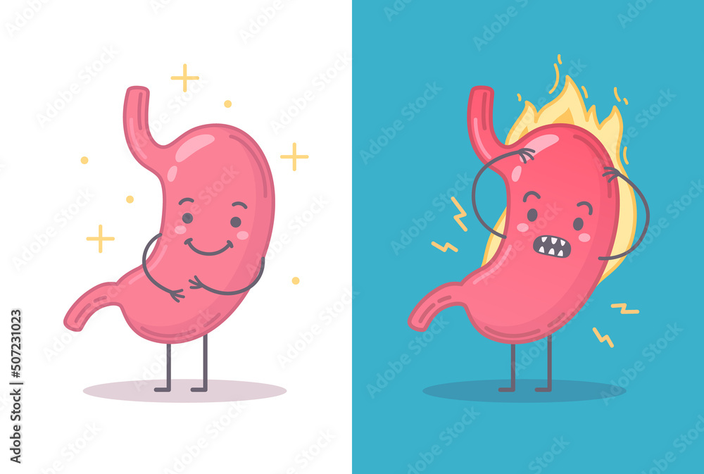 Cartoon Stomach Character Compositions Stock Vector | Adobe Stock