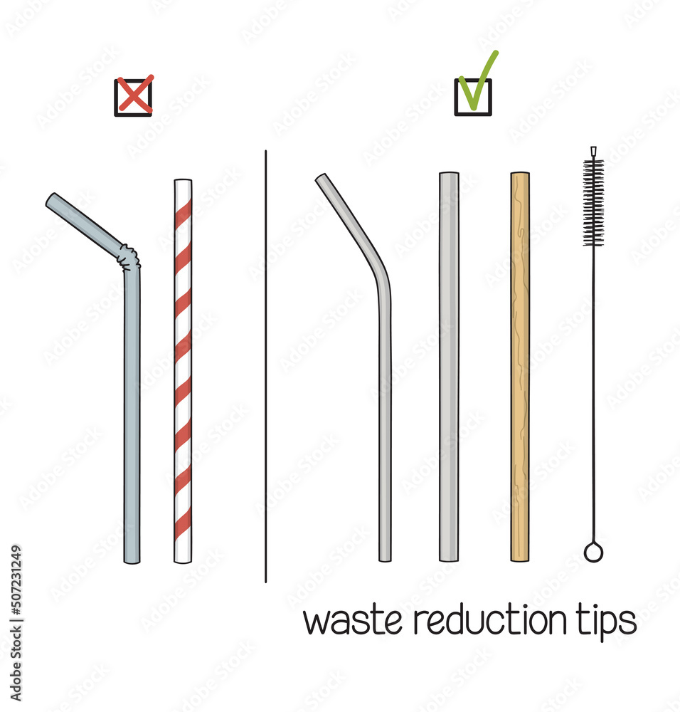 Waste reduction tips. Choice of reusable drinking straws instead of ...