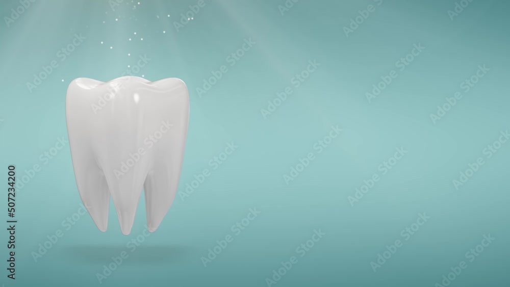 Seamless loop video. Closeup clean tooth rotation on turquoise ...