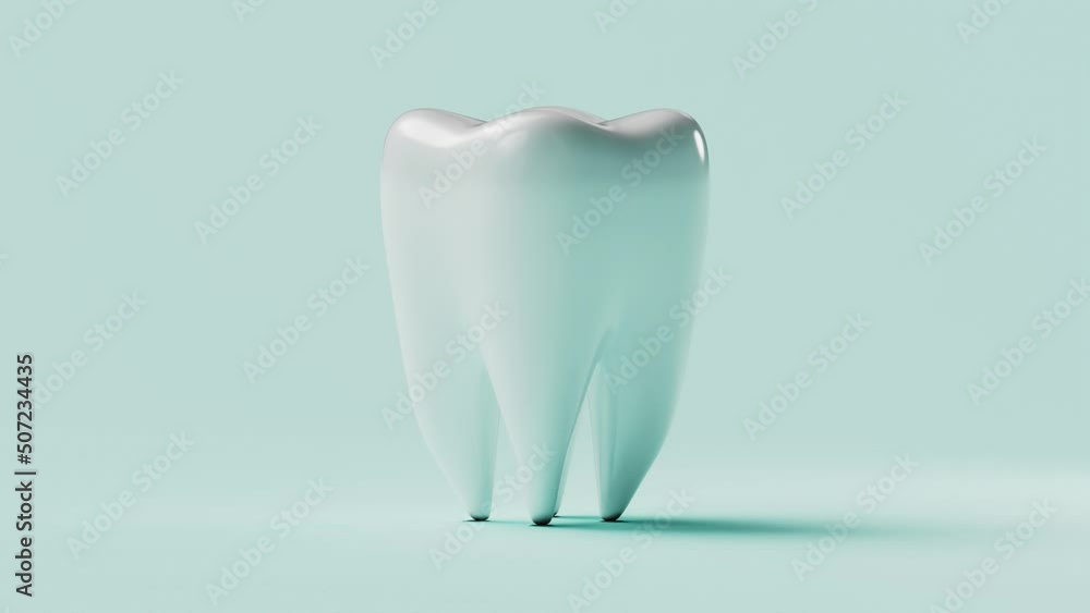 Seamless loop video. Closeup clean tooth rotation on turquoise ...