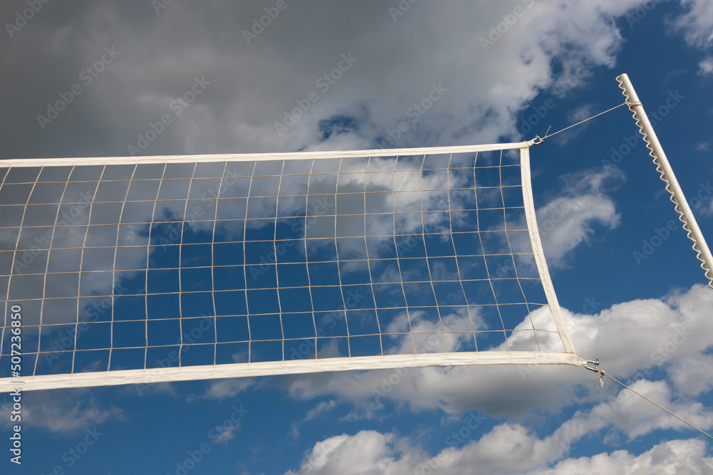 volleyball net on blue sky background with white clouds Stock Photo ...