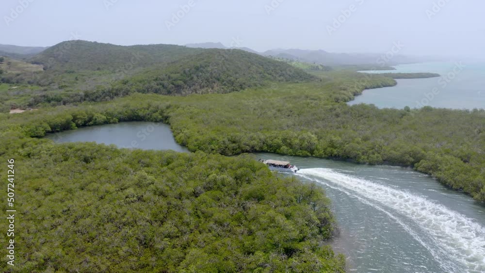 Sightseeing by boat along banks of coastal lagoons surrounded by ...