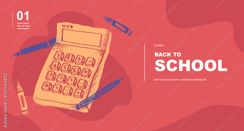 Calculator, pen, pencil. Abstract, vector illustrations. Back to School ...