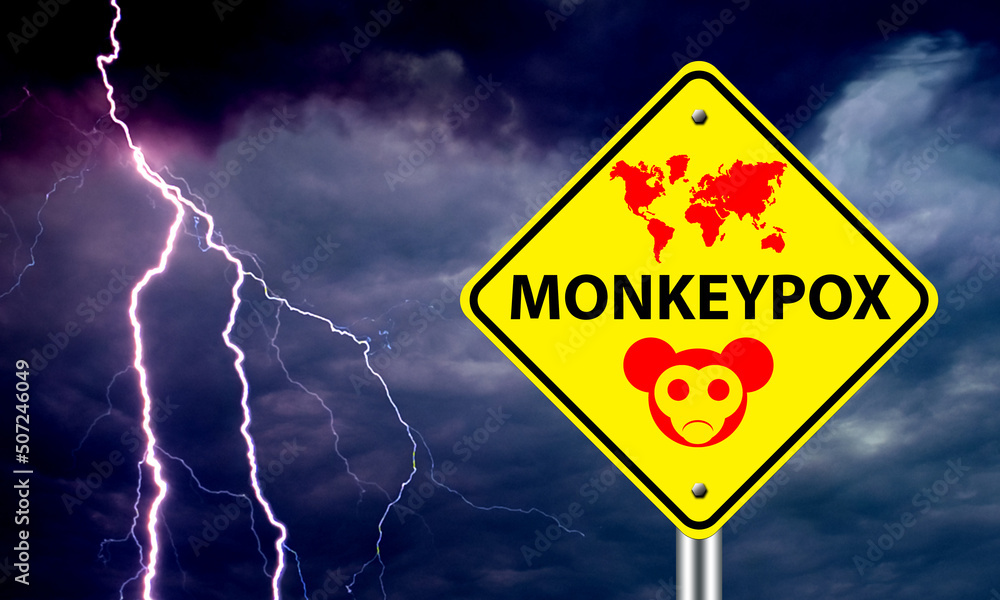 Monkeypox hazard symbol. Yellow sign with inscription monkeypox. Hazard ...