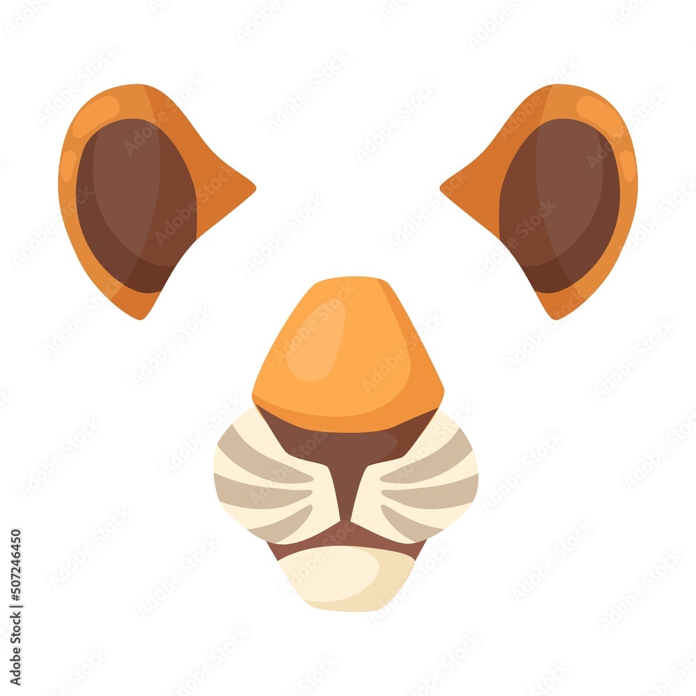 Effect with tiger animal face for selfies vector illustration. Mask ...