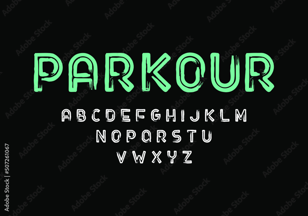 Font with a thick brush stroke pattern on the outline. Vector fonts for ...