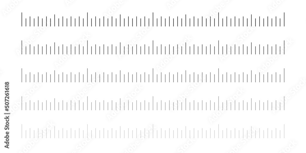Ruler meter set with horizontal inch scales in different shades of gray ...
