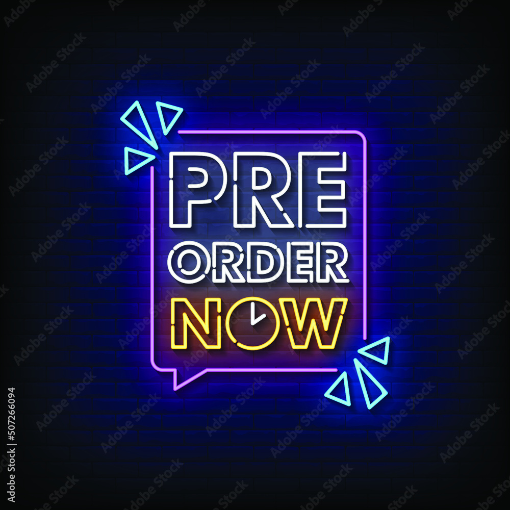 Pre Order Now Neon Sign On Brick Wall Background Vector Stock Vector ...