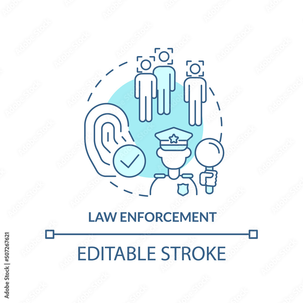 Law enforcement turquoise concept icon. Biometric technology abstract ...