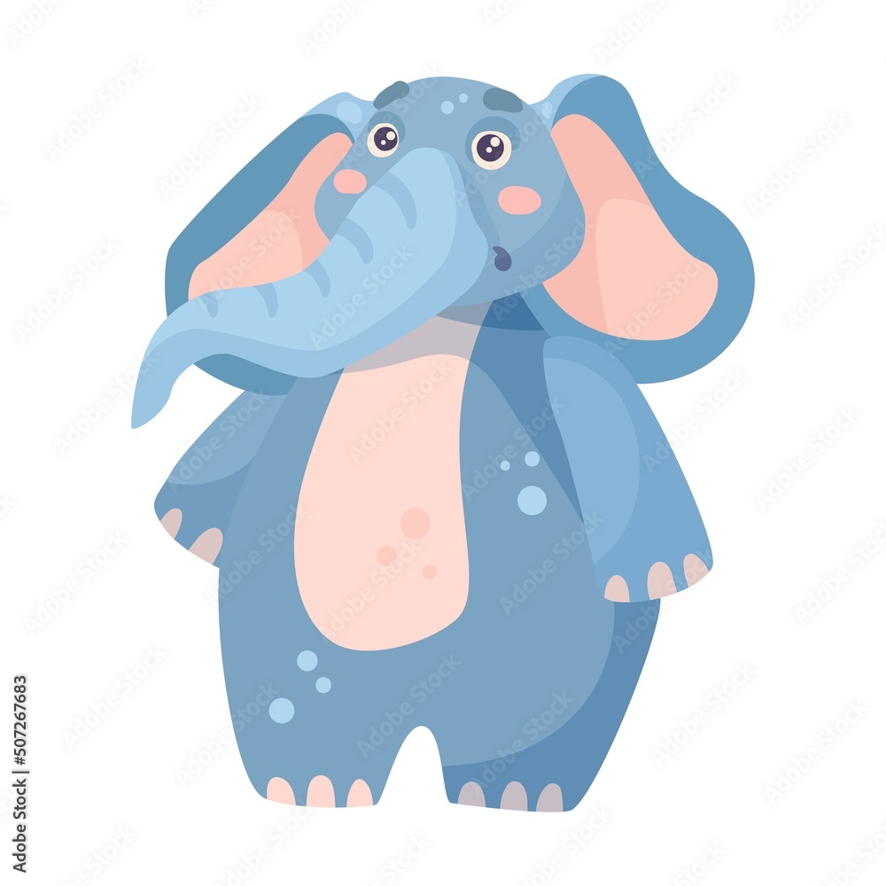 Funny elephant cartoon illustration. Cute baby elephant with long trunk ...