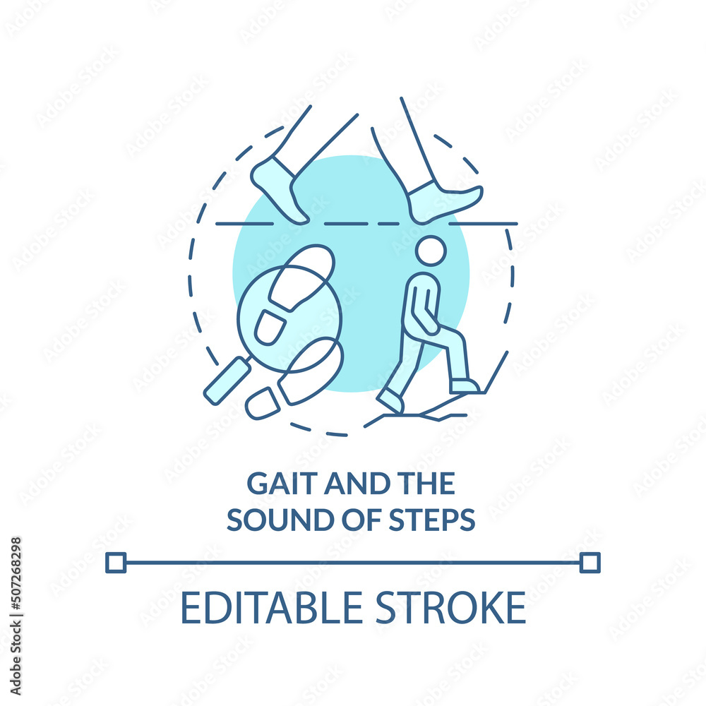 Gait and sound of steps turquoise concept icon. Behavioural measurement ...