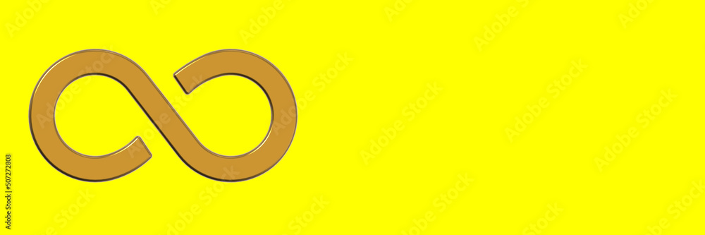 The sign of infinity is golden, isolated on a yellow background. Symbol ...