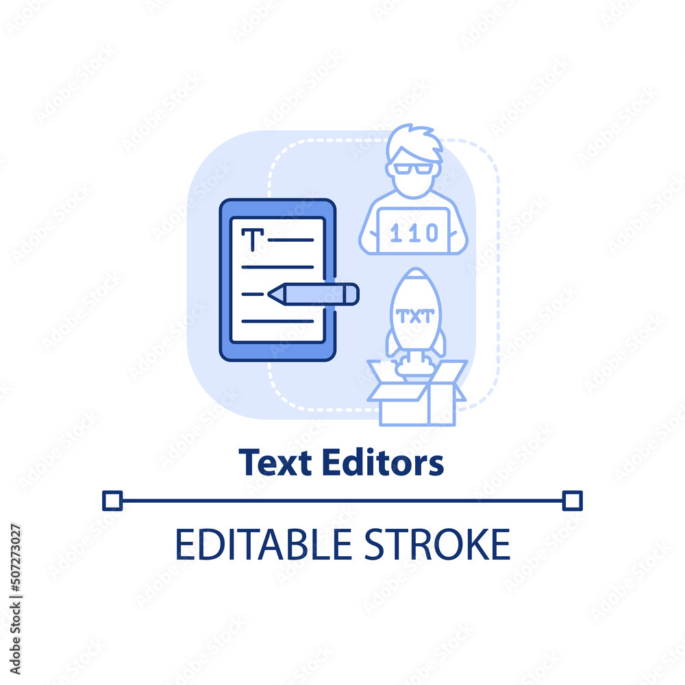 Text editors light blue concept icon. Code writing instrument. Programming skill abstract idea ...