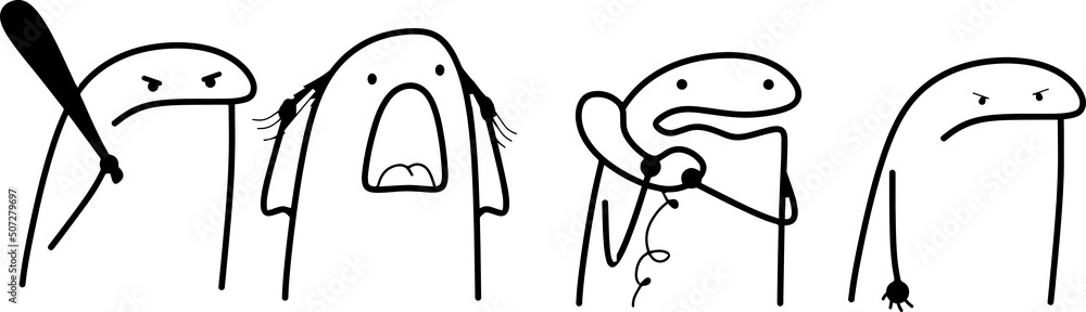 Meme internet: flork pack angry, telephone and despair. Vector stkech ...