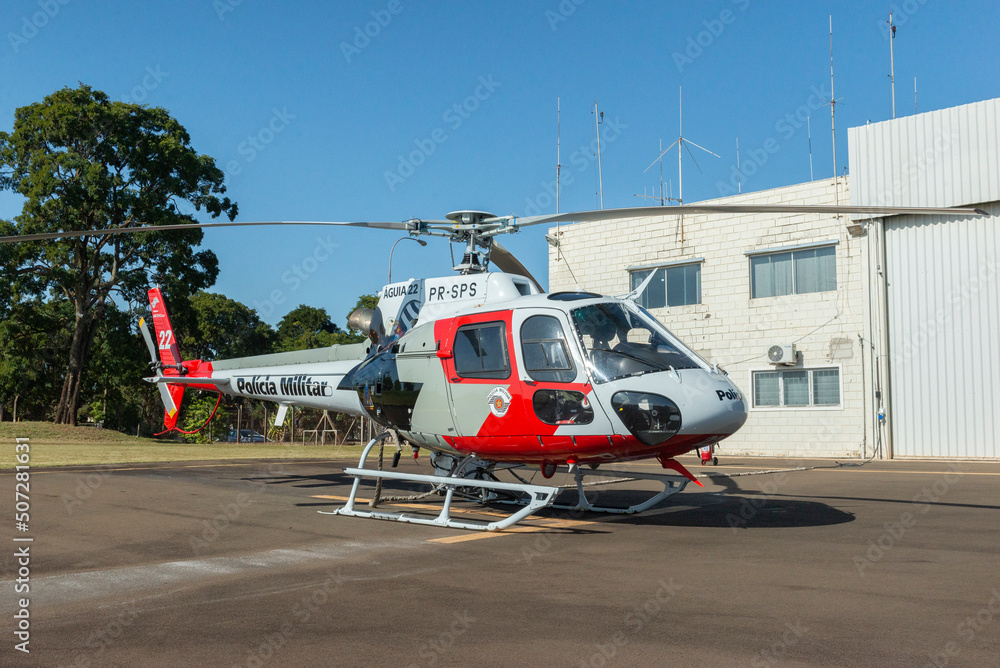 Side view of the helicopter model AS350 B2 of the military police Stock ...