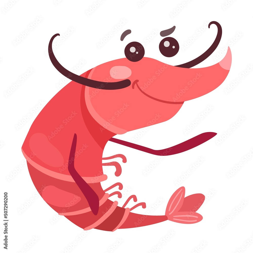 Cute shrimp cartoon illustration. Happy, frightened and surprised pink ...