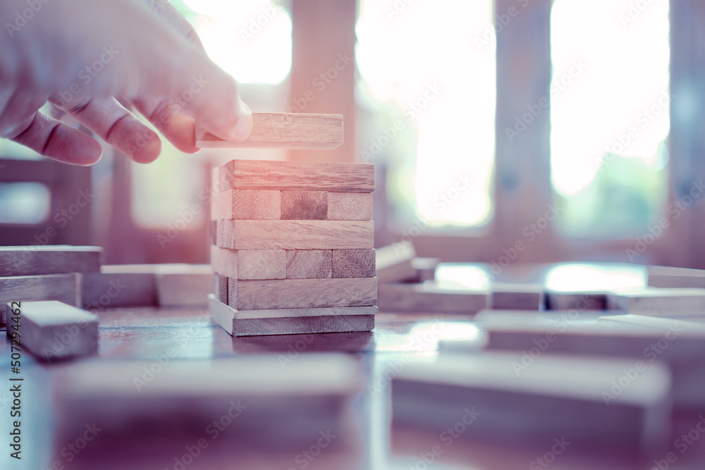 building wood blocks, plan and strategy Stock Photo | Adobe Stock