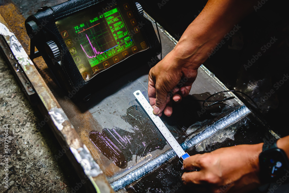 Ut Ultrasonic Testing To Detect Imperfection Or Defect In Welding Of Steel Structure Outside