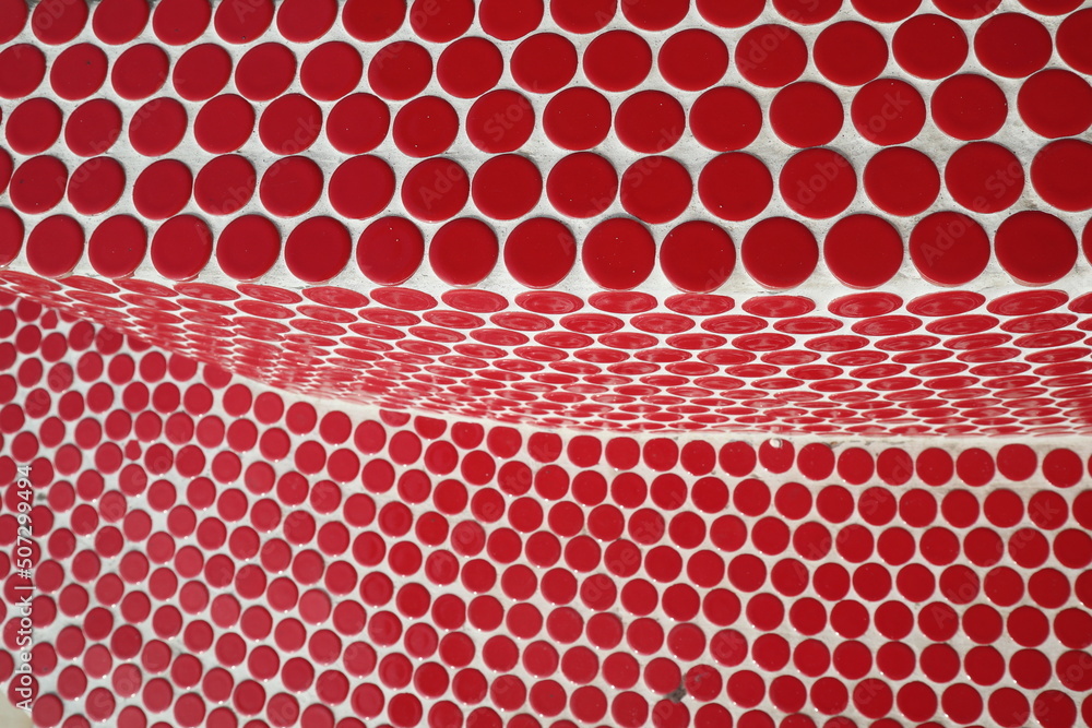red background of mini circle red tiles design for modern concept Stock ...