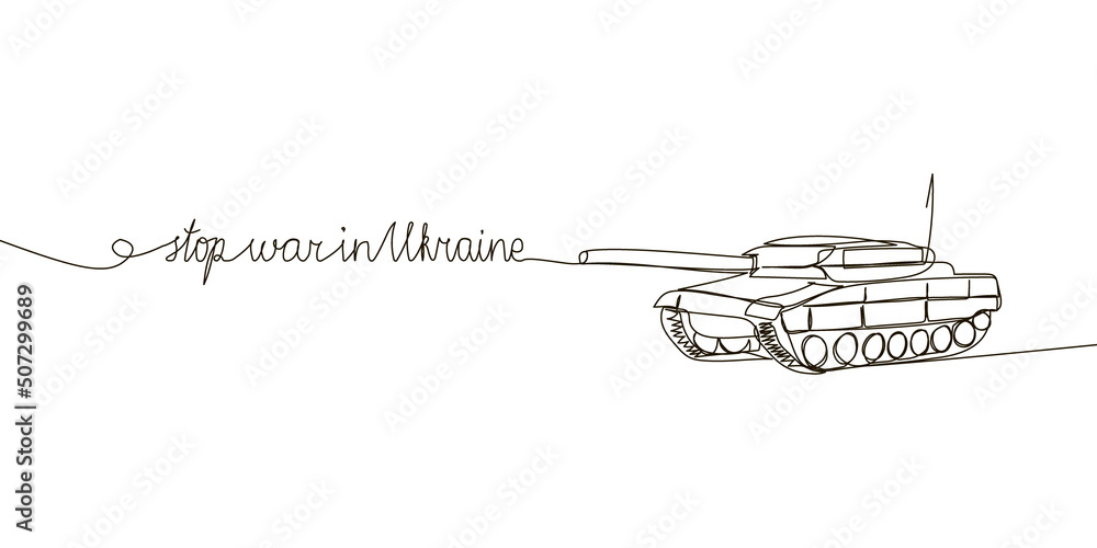 Stop war in Ukraine continuous line drawing. One line art of english ...