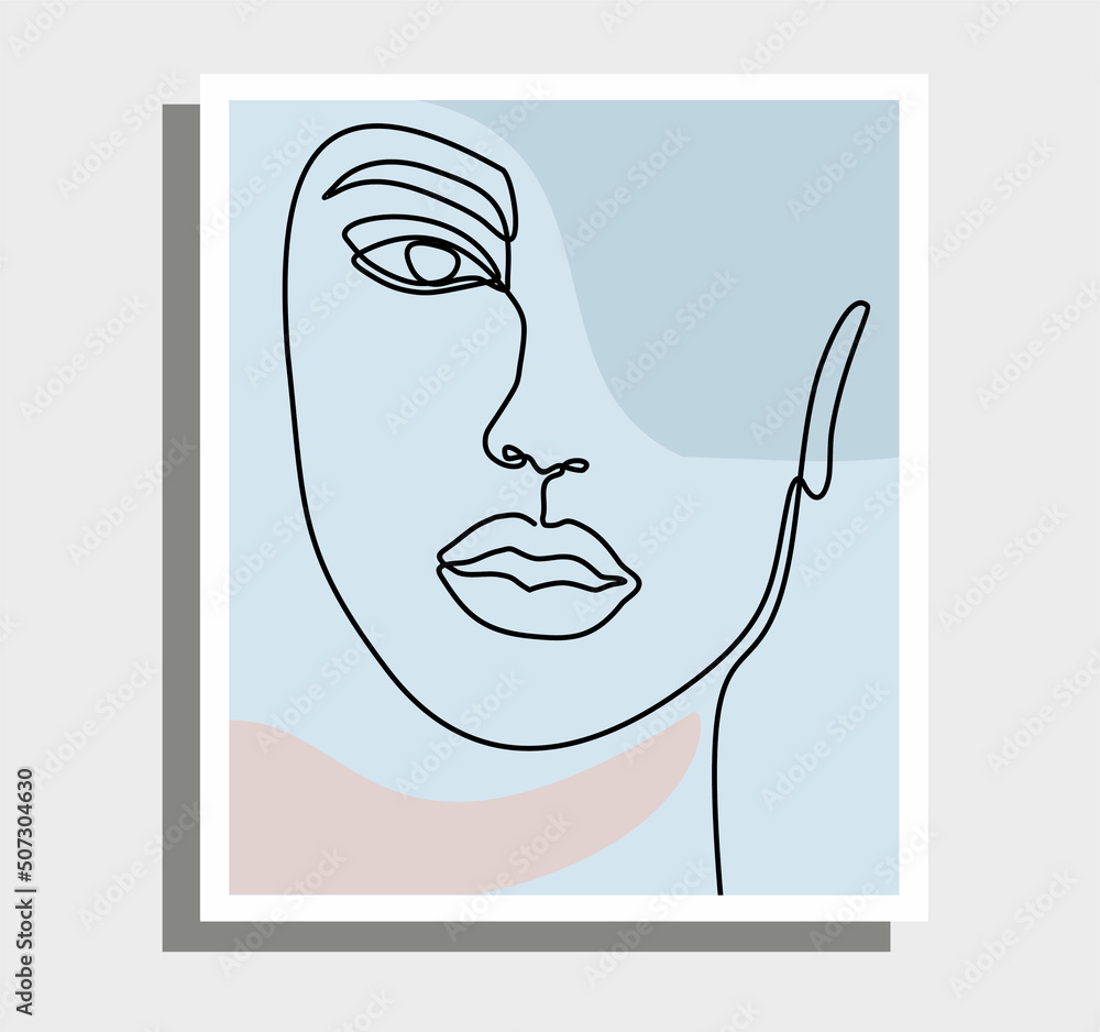 Woman Abstract Face One Line Drawing Female Portrait Minimalist Style