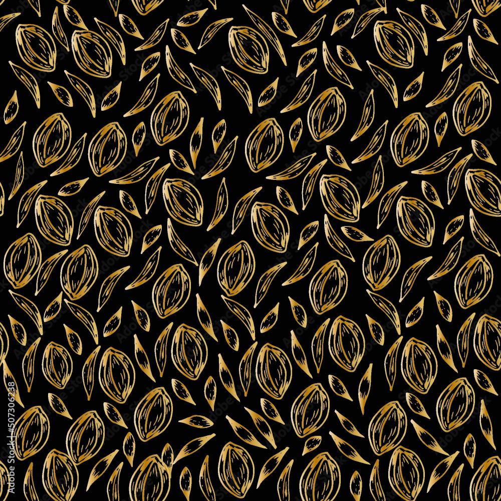Cocoa seamless patterns background. Vector illustration with golden ...