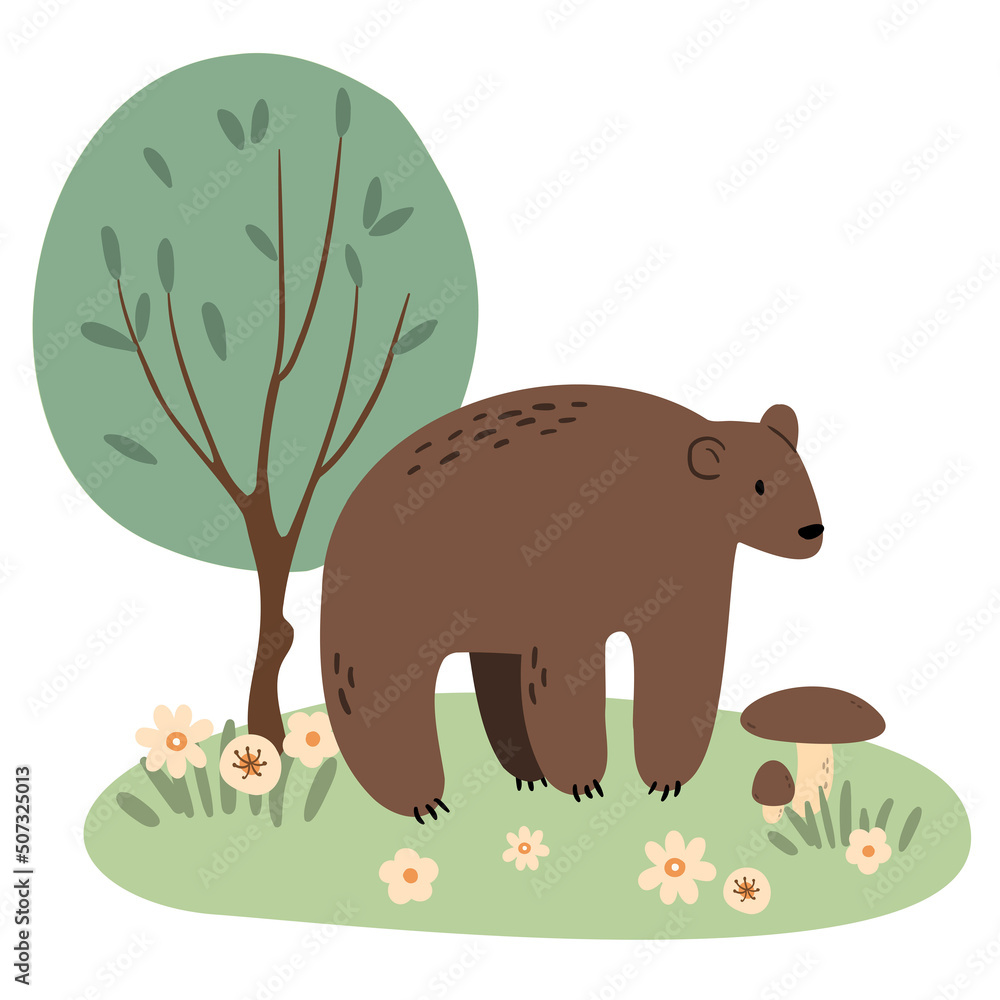 bear woodland animal illustration, forest vector clipart, sublimation ...