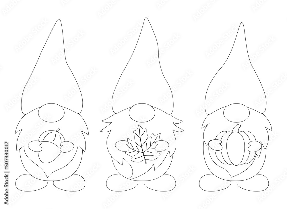 Fall Gnomes coloring vector illustration Stock Vector | Adobe Stock