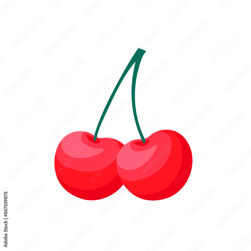 Cherry flat cartoon vector illustration. Two Isolated cherries drawing ...