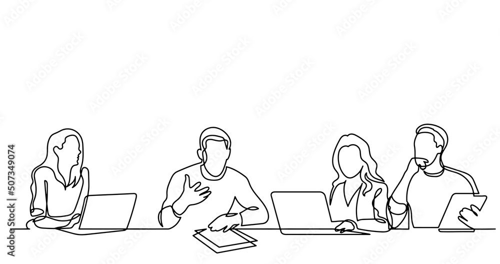vector illustration of continuous line drawing of office workers at ...