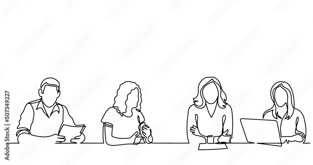 vector illustration of continuous line drawing of office workers at ...