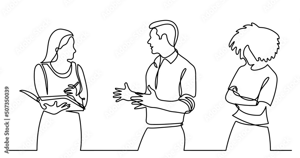 continuous line drawing of business people talking Stock Vector | Adobe ...